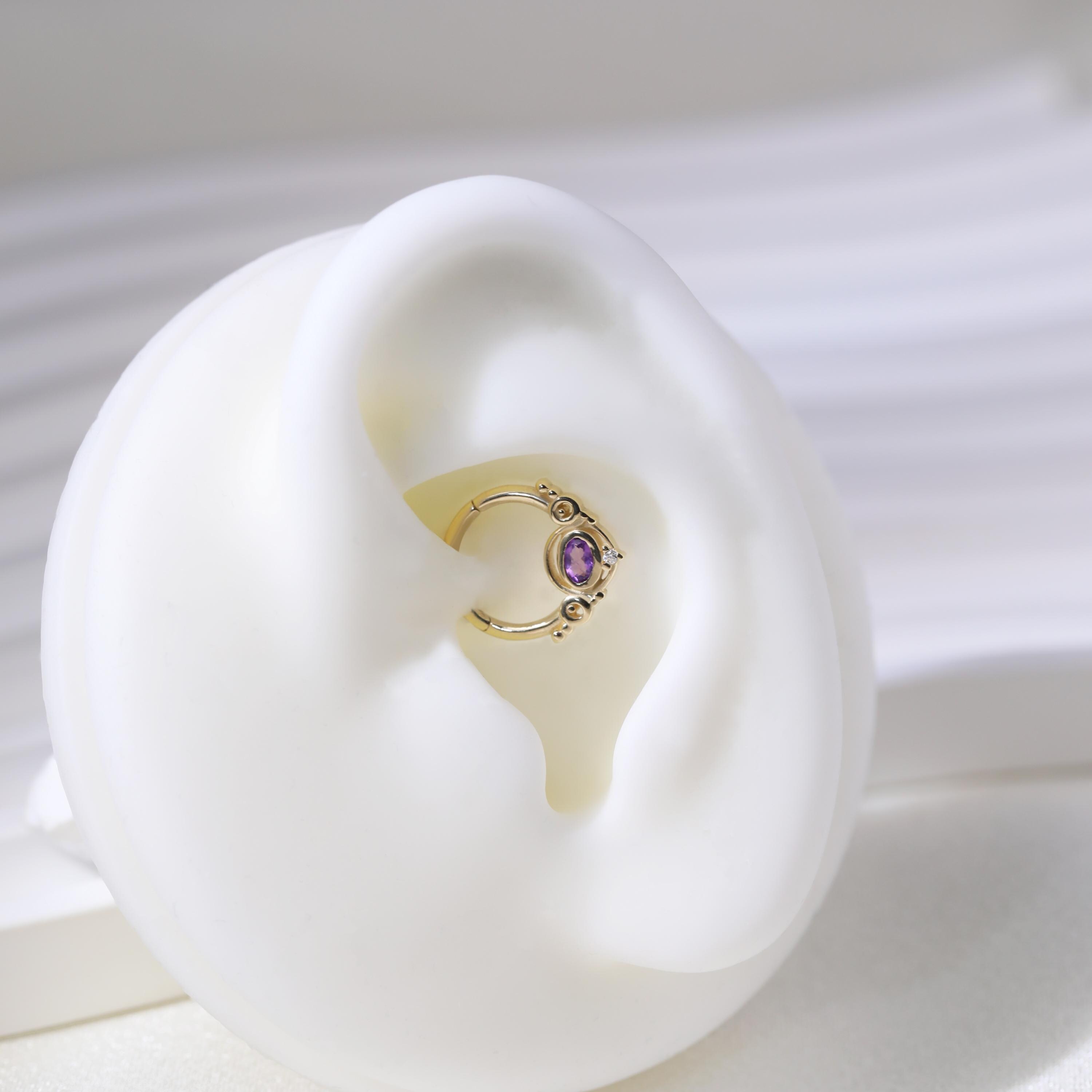 14K Solid Gold Elegant Amethyst Septum Ring/gold Swiss Blue Topaz ...
