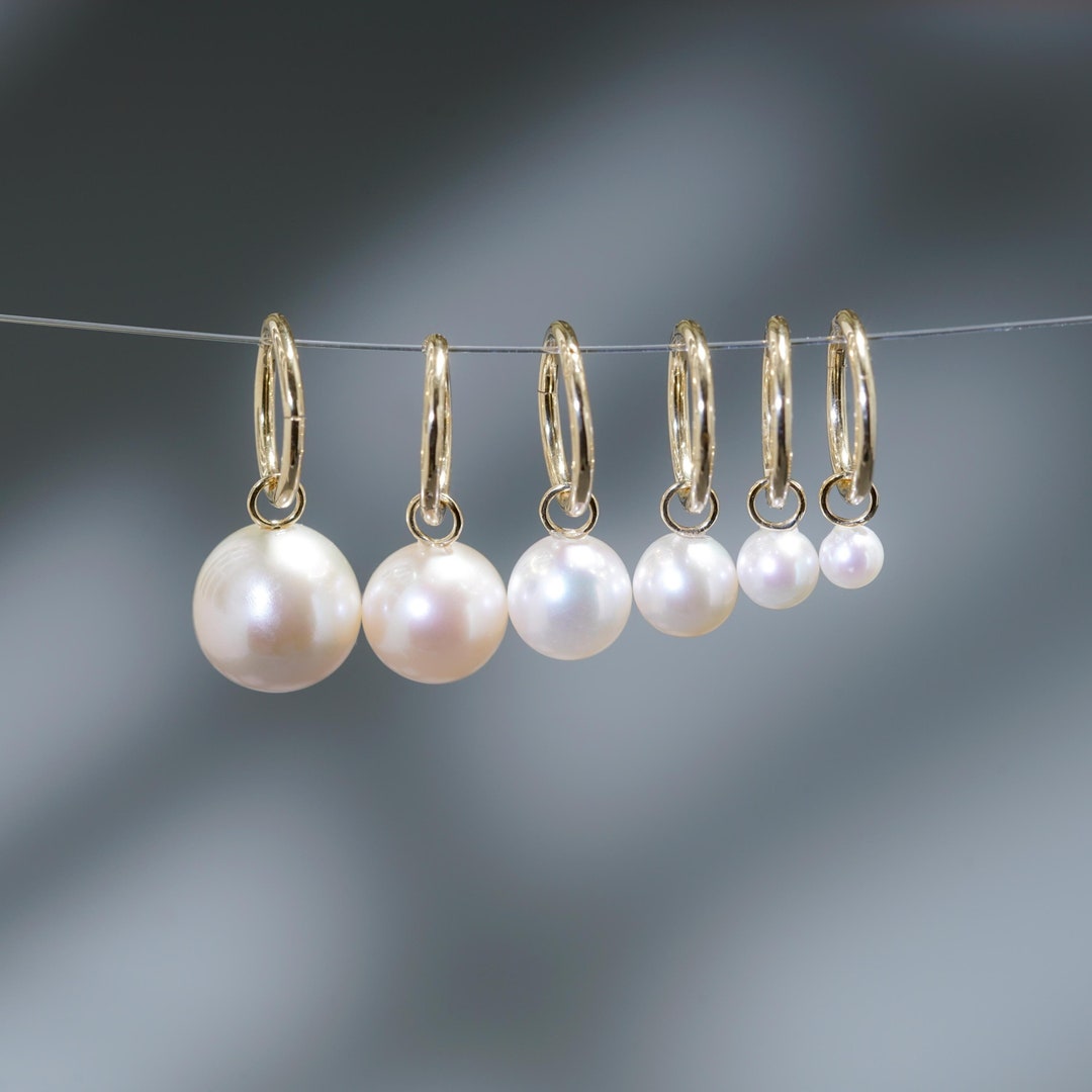 14K Solid Gold Pearl Hoop Charm/freshwater Pearl Clicker Charm/pearl ...