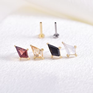 14K Solid Gold Moonstone/citrine/black Onxy/garnet Kite Stud/threadless Push Pin/kite Earring ...