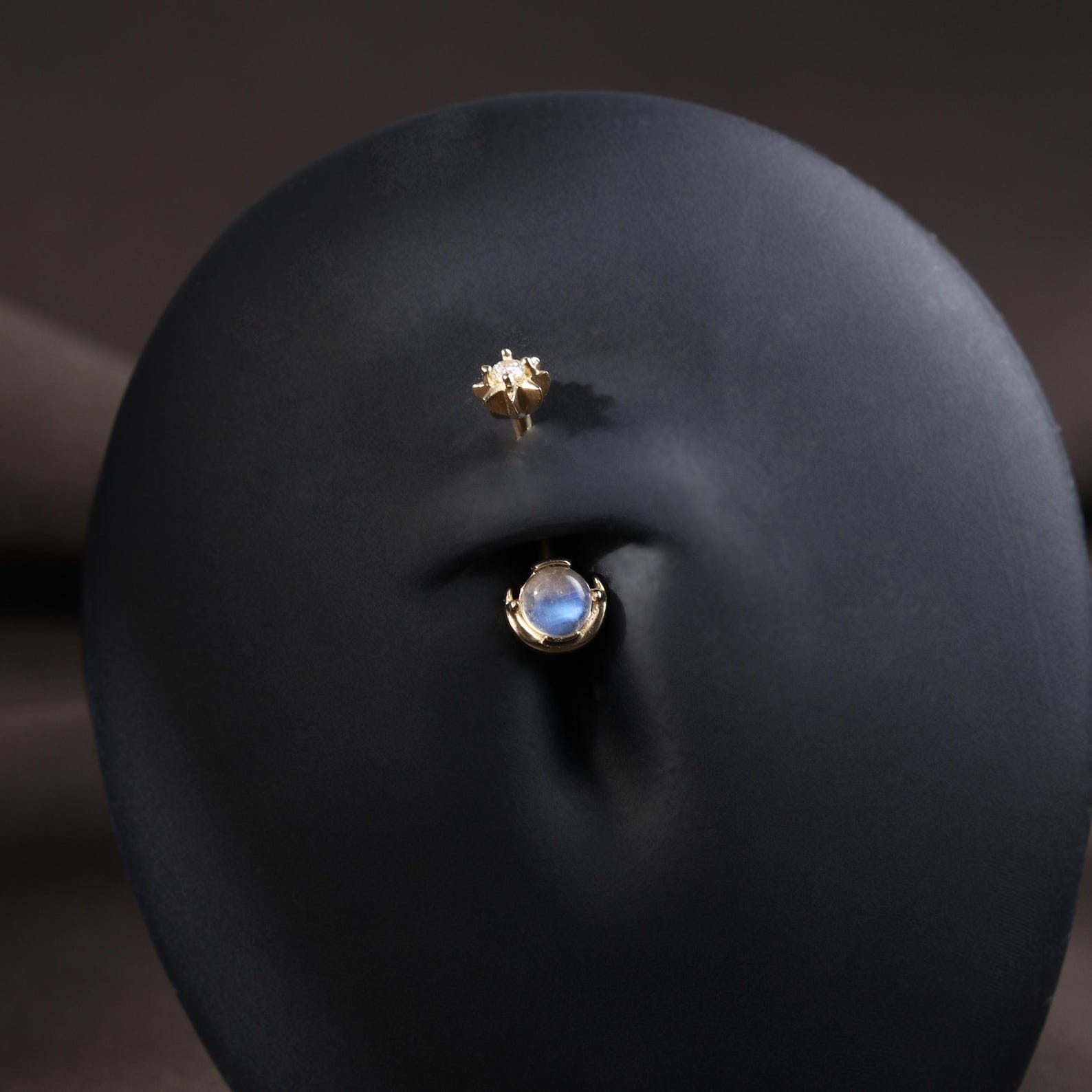 14K Solid Gold Moonstone Rook Earring/moissanite Curved Barbell Earring ...