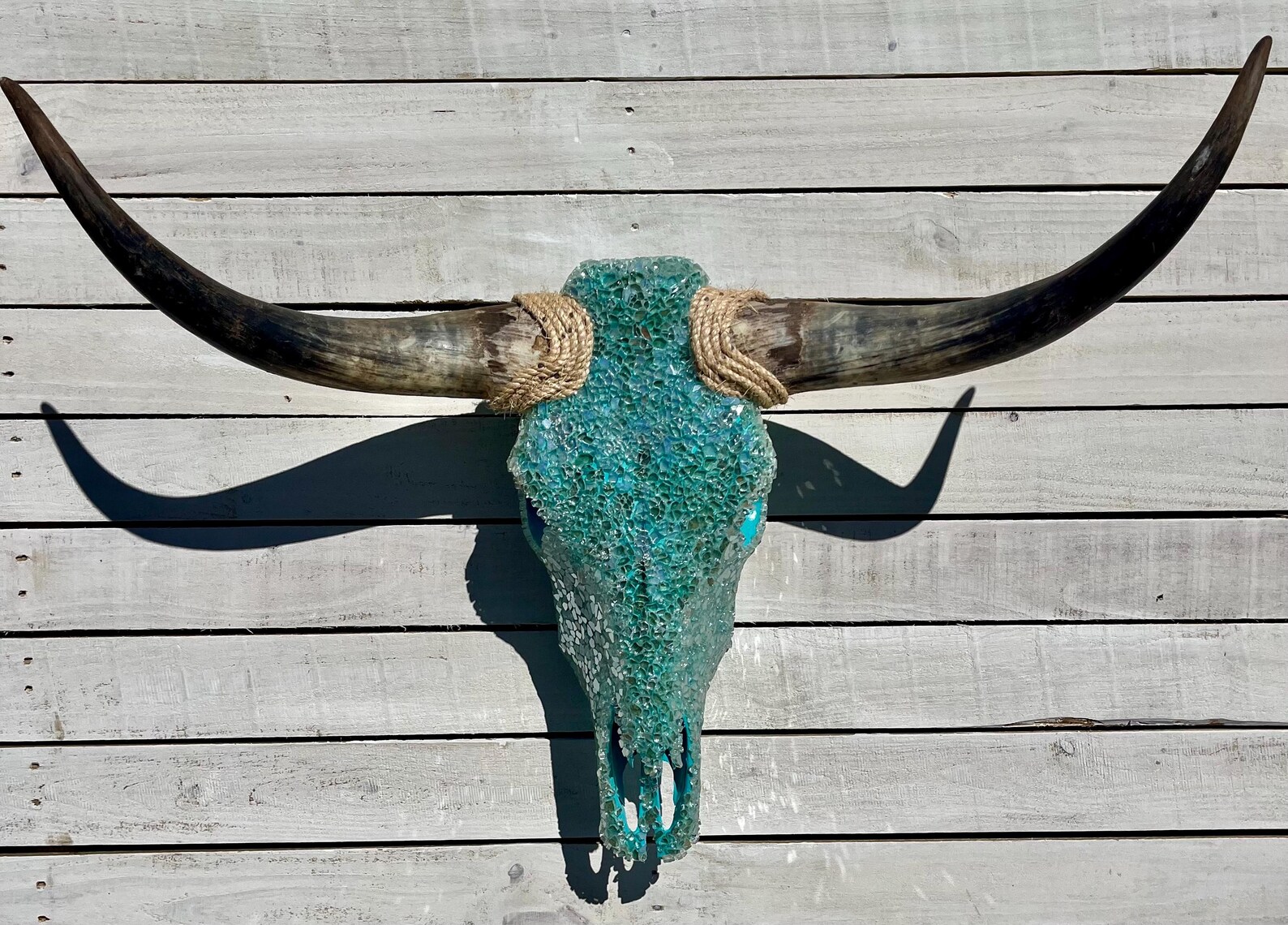 Turquoise Custom Cow Skull Wall Art 30-36" Wide. Real Home Decor - Gift ...