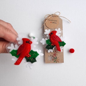 Red Cardinal Hair Tie, Felt Snowflake Pigtail Hairclips, Handmade Winter Bird Accessorie Party ...