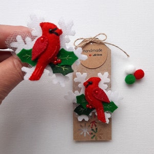 Red Cardinal Hair Tie, Felt Snowflake Pigtail Hairclips, Handmade Winter Bird Accessorie Party ...