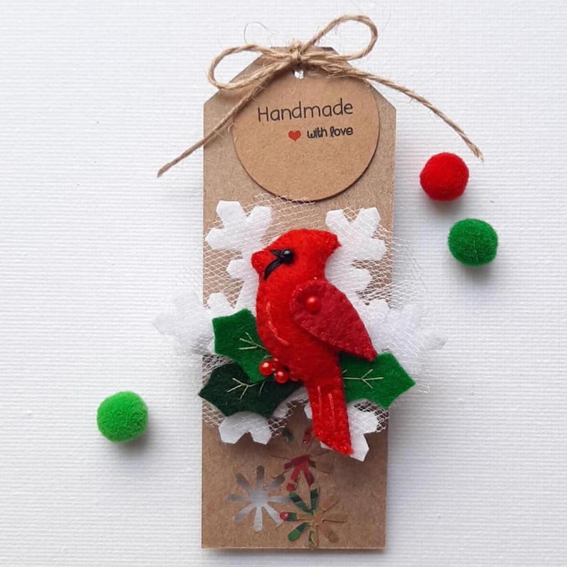 Red Cardinal Hair Tie, Felt Snowflake Pigtail Hairclips, Handmade ...