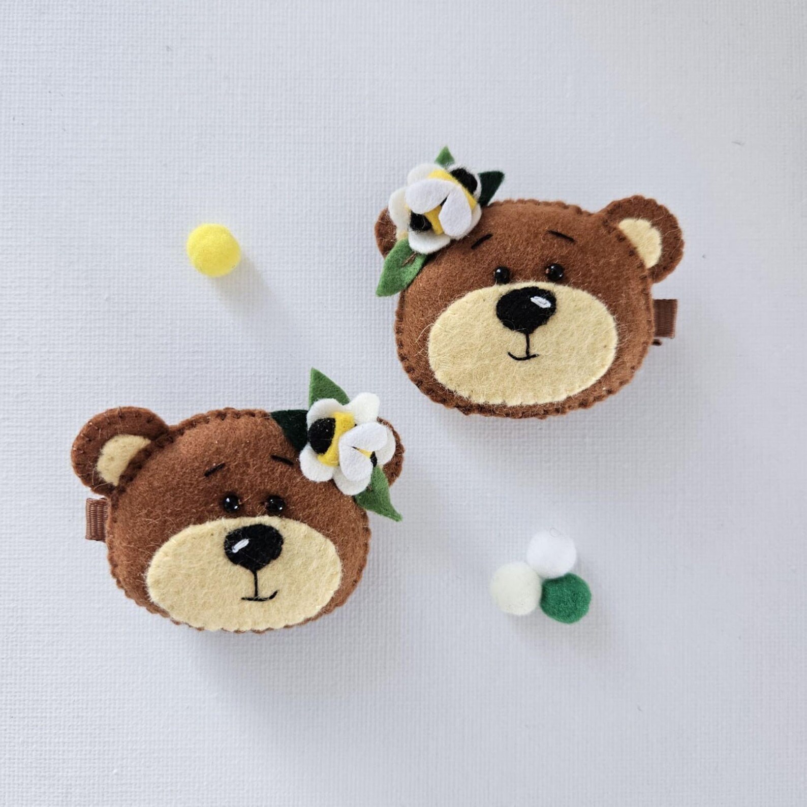Felt Bear Hair Clip Handmade Hair Barrettes Bear With a Bee Hair ...