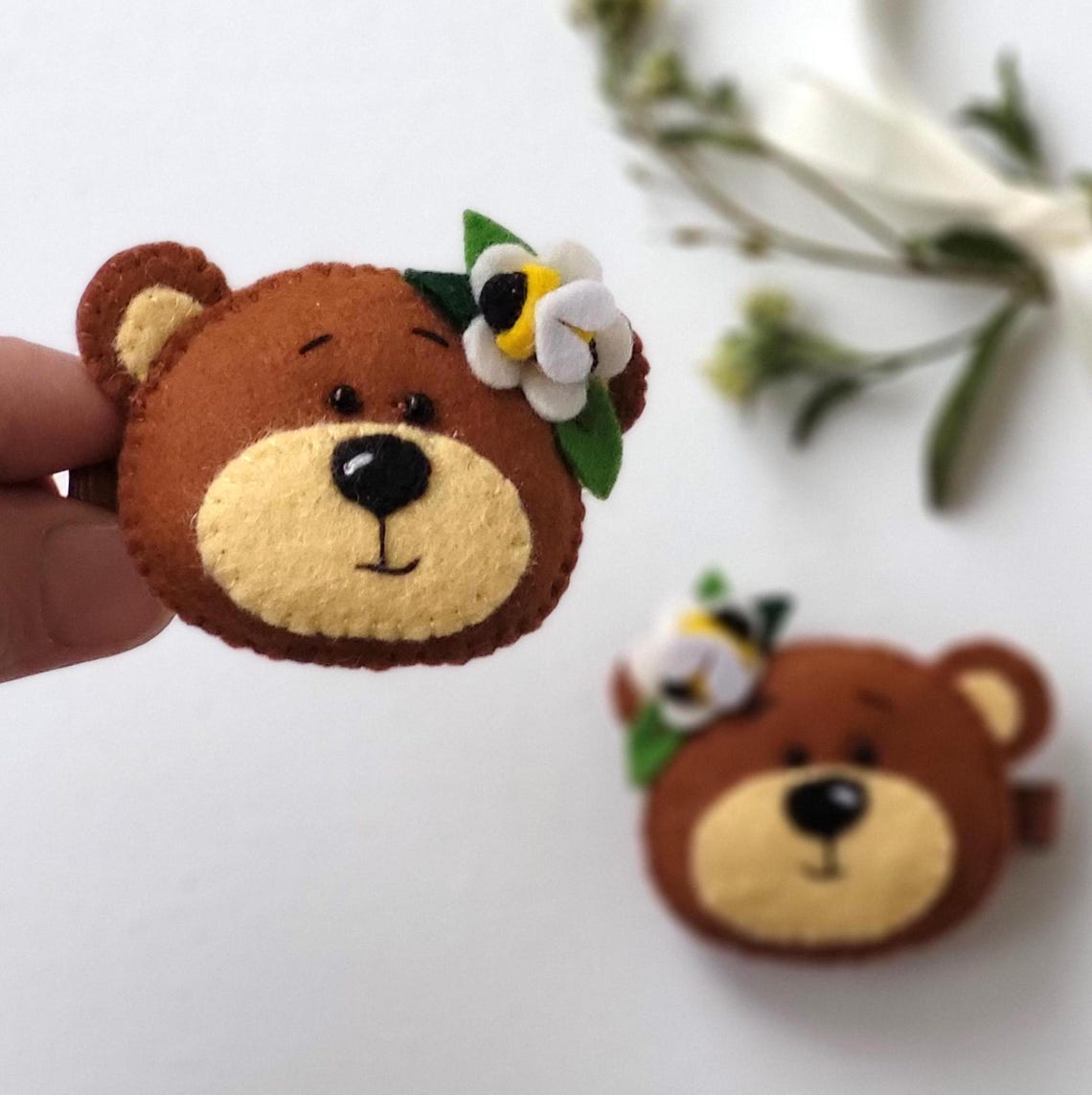 Felt Bear Hair Clip Handmade Hair Barrettes Bear With a Bee Hair ...