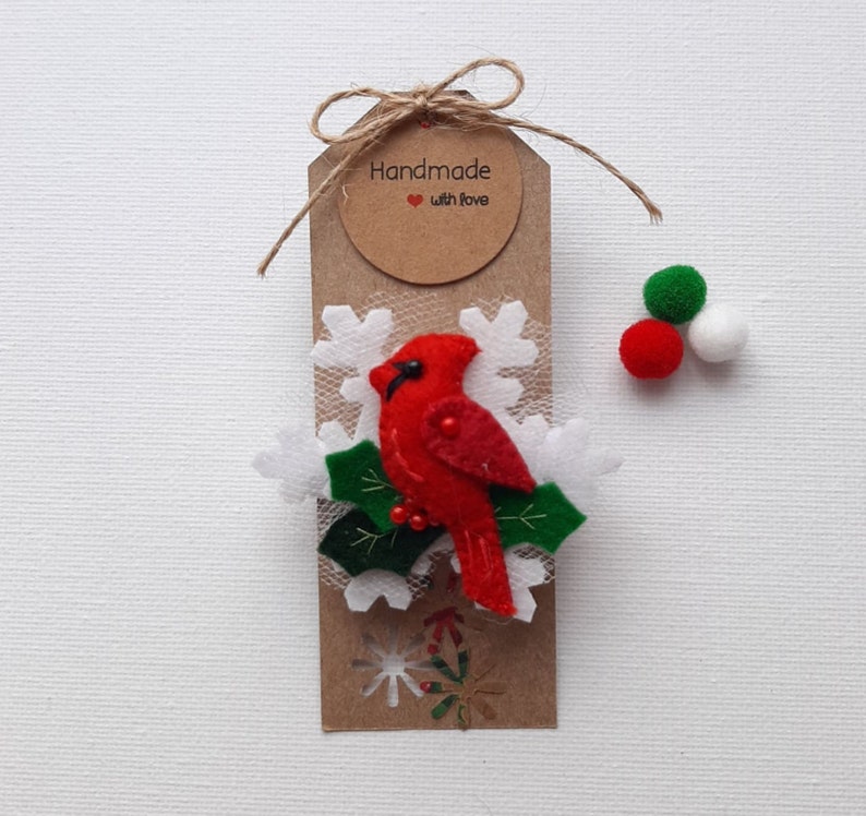 Red Cardinal Hair Tie, Felt Snowflake Pigtail Hairclips, Handmade ...
