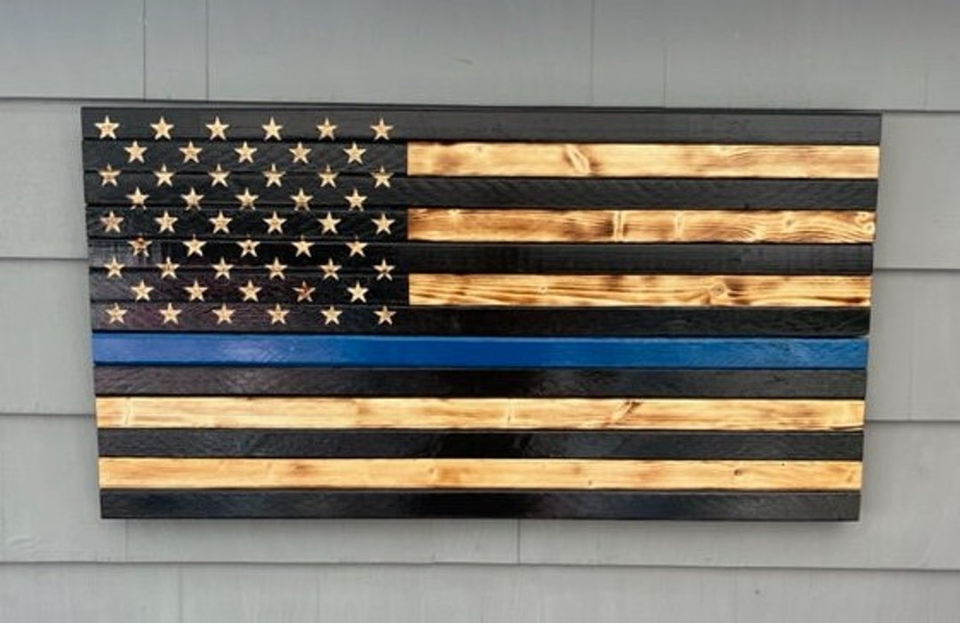 Thin Blue Line Wood American Flag - Etsy