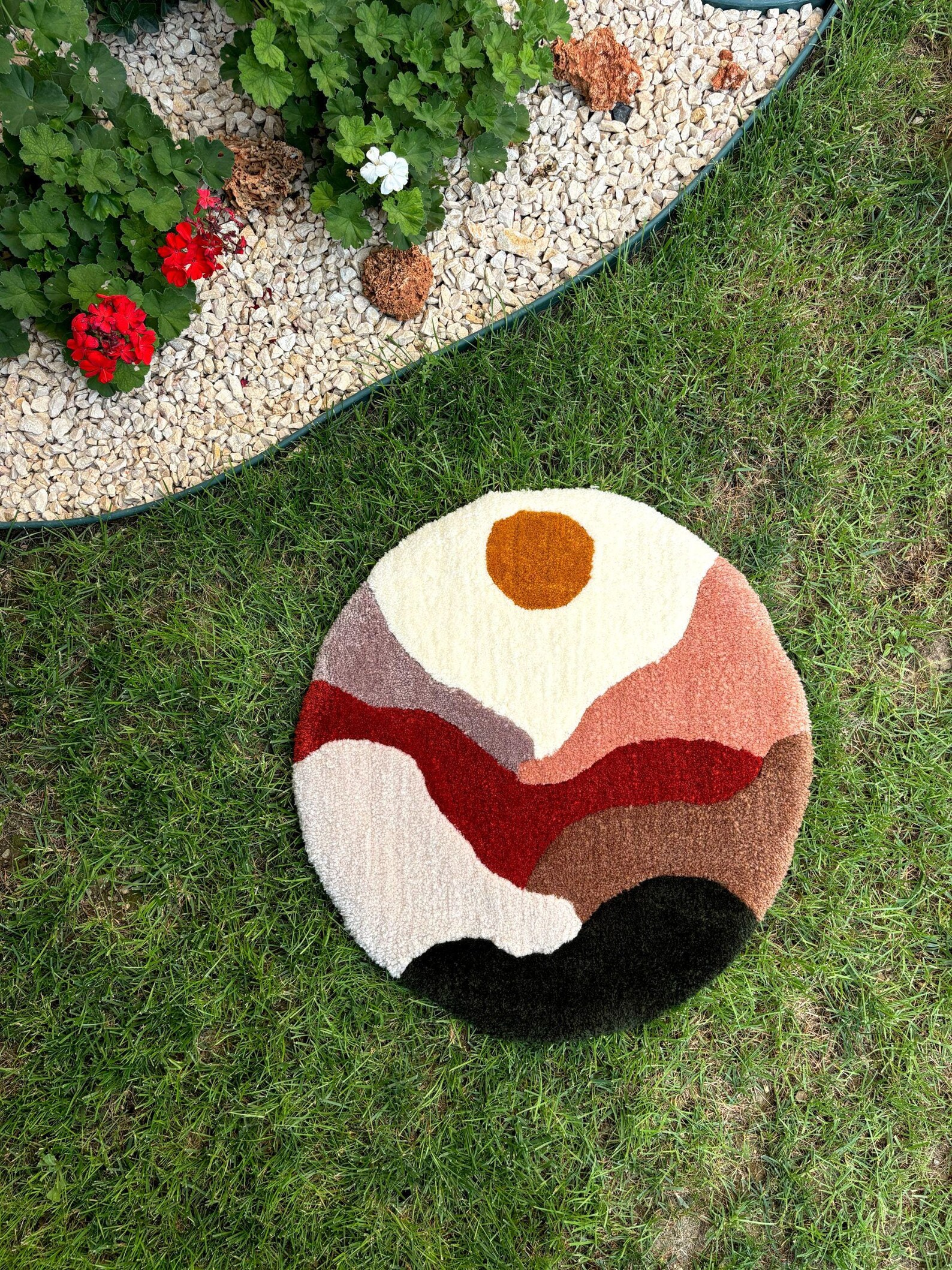 Mid Century Tufted Rug | Handmade Lanscape Tufted Rug | Cool Sunset Rug ...