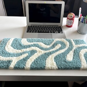 Wavy Blue White Keyboard Rug | Modern Desk Decor | Aesthetic Work Desk ...