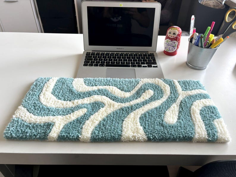Wavy Blue White Keyboard Rug | Modern Desk Decor | Aesthetic Work Desk ...