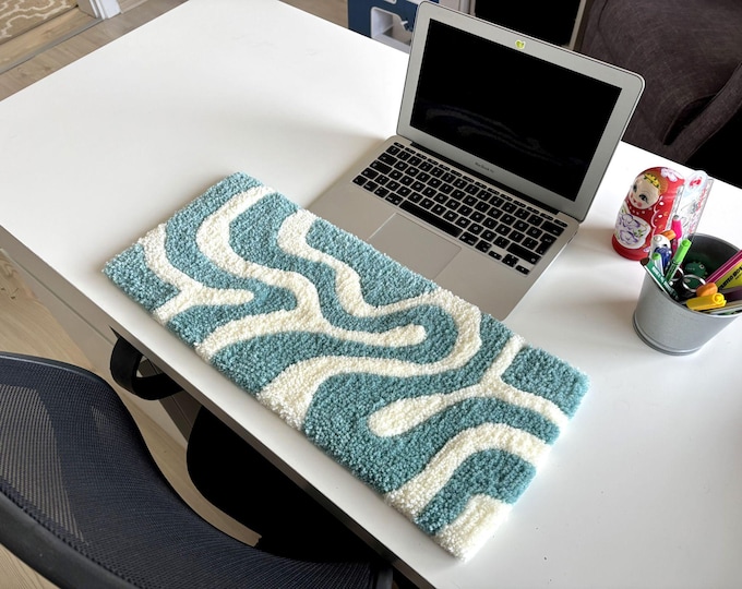 Wavy Blue White Keyboard Rug Modern Desk Decor Aesthetic Work Desk Rug ...