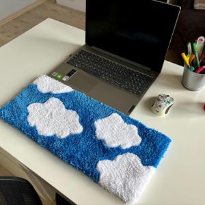 Blue Sky Tufted Keyboard Rug, Clouds Wrist Rest, Fluffy Keyboard Mat ...