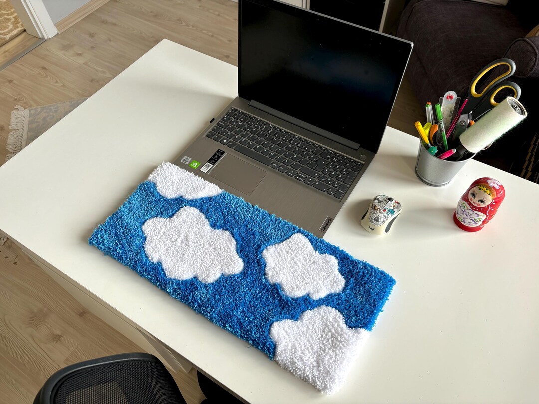 Blue Sky Tufted Keyboard Rug, Clouds Wrist Rest, Fluffy Keyboard Mat ...