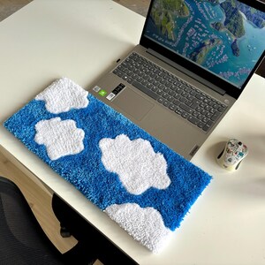Blue Sky Tufted Keyboard Rug, Clouds Wrist Rest, Fluffy Keyboard Mat ...