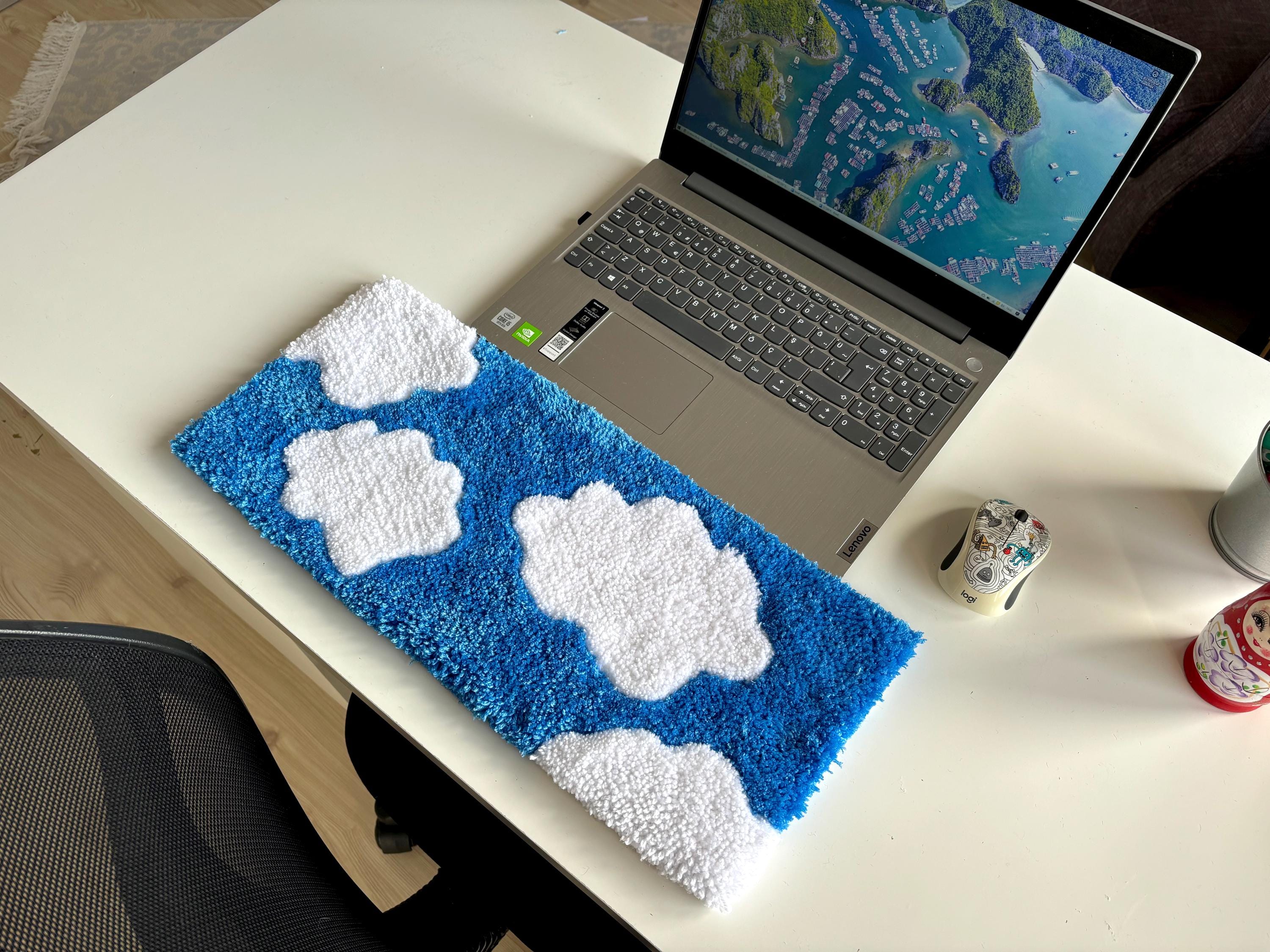Blue Sky Tufted Keyboard Rug, Clouds Wrist Rest, Fluffy Keyboard Mat ...