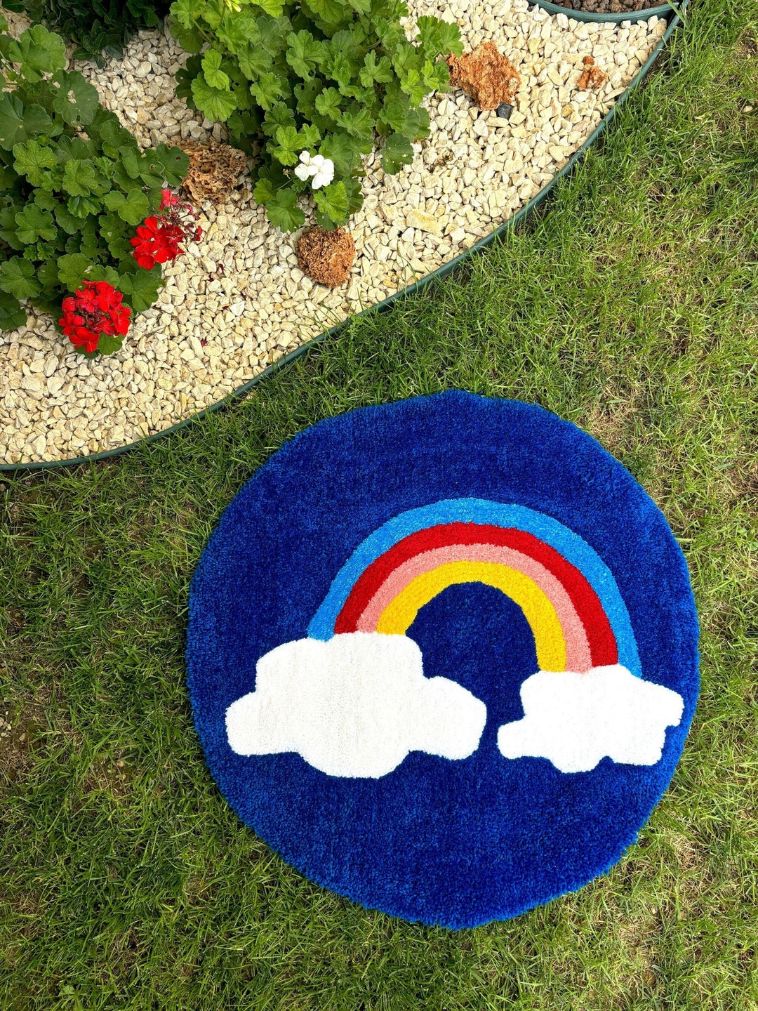 Rainbow Tufted Rug | Navy Circle Rug | Colorful Round Rug | Cute Bath ...