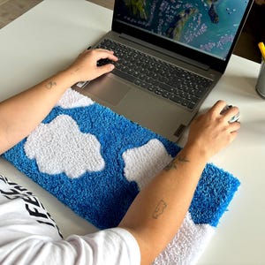 Blue Sky Tufted Keyboard Rug, Clouds Wrist Rest, Fluffy Keyboard Mat ...