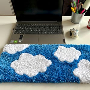 Blue Sky Tufted Keyboard Rug, Clouds Wrist Rest, Fluffy Keyboard Mat ...