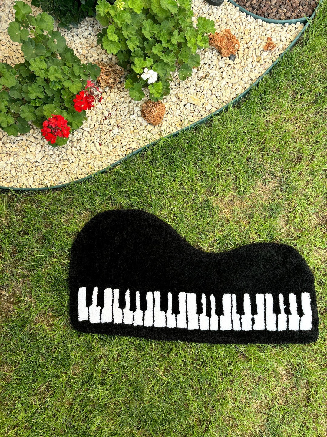 Piano Hand Tufted Rug | Keyboard Runner Rug | Black White Mat | Custom ...