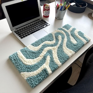 Wavy Blue White Keyboard Rug | Modern Desk Decor | Aesthetic Work Desk ...