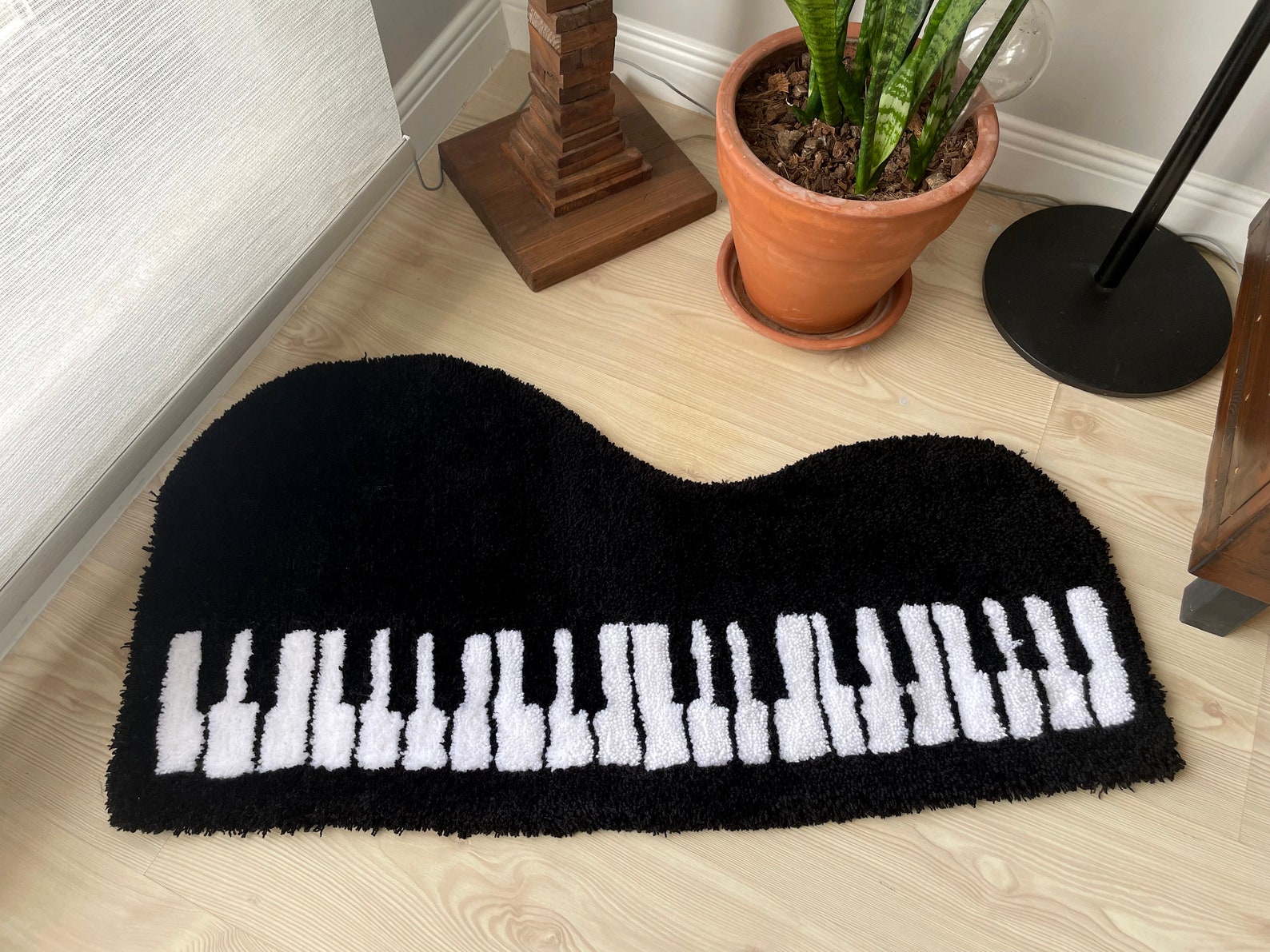 Piano Hand Tufted Rug | Keyboard Runner Rug | Black White Mat | Custom ...