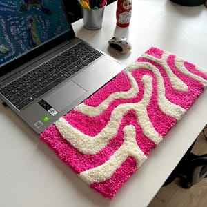 Wavy Pink and White Tufted Keyboard Rug, Abstract Desk Decor, Modern ...
