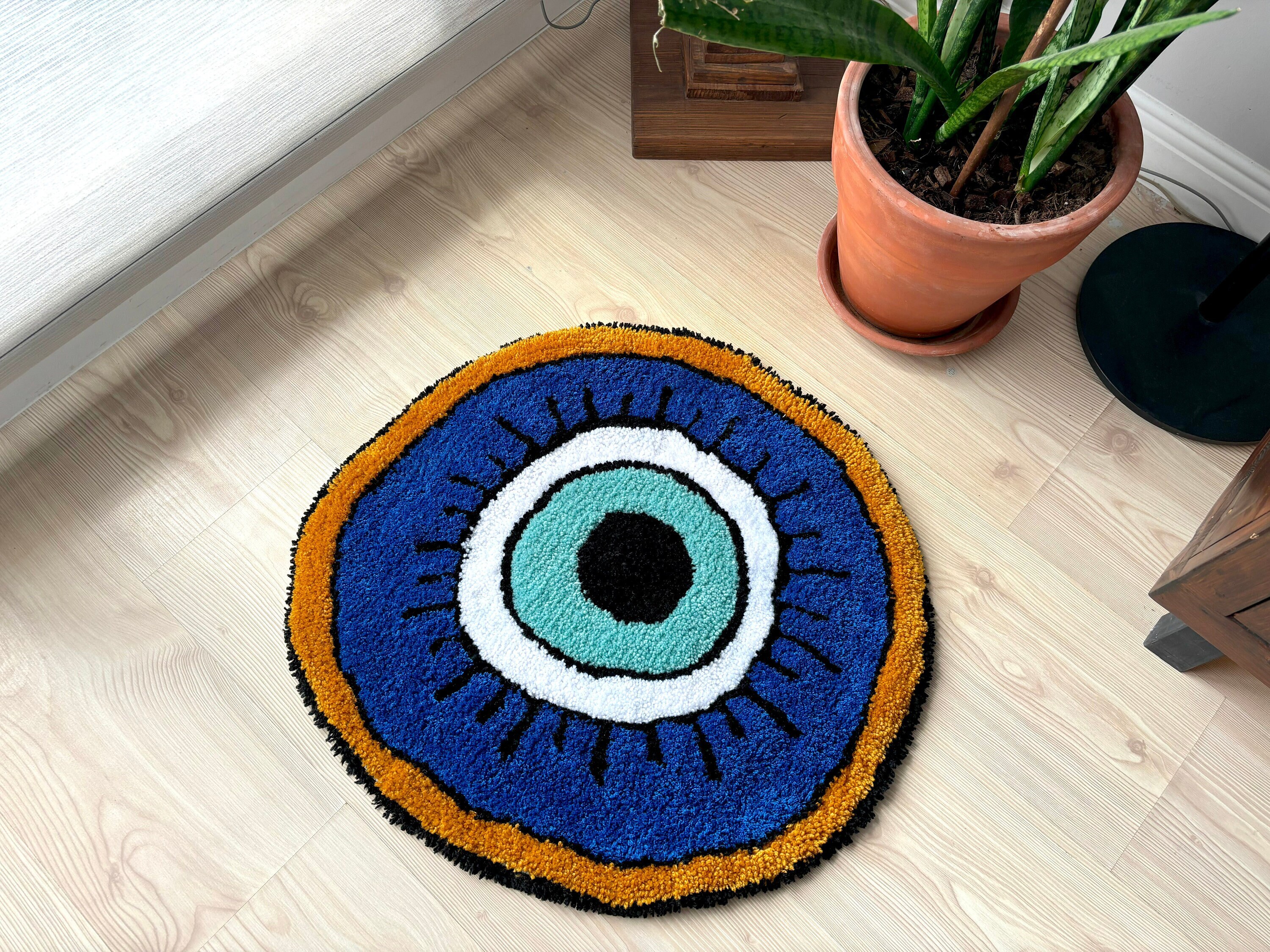 Evil Eye Tufted Rug | Handmade Colorful Eye Rug | Circle Third Eye ...