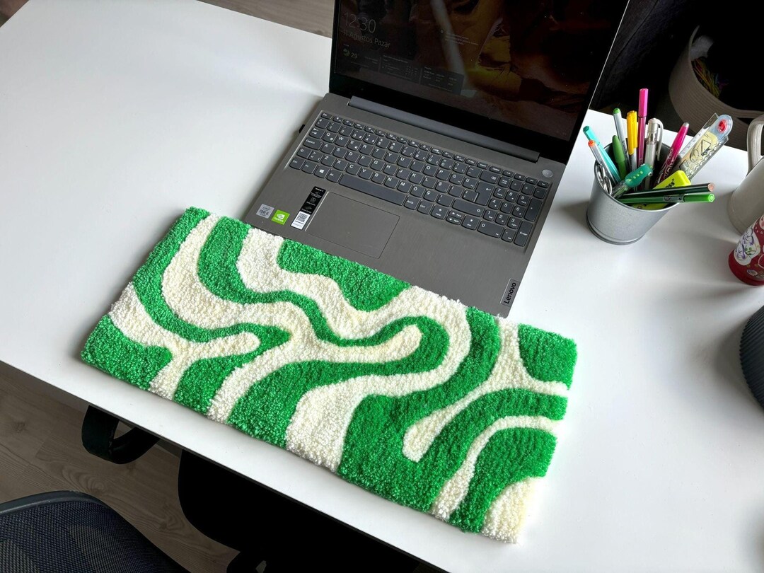 Wavy Green and White Keyboard Rug | Aesthetic Work Desk Rug | Modern ...