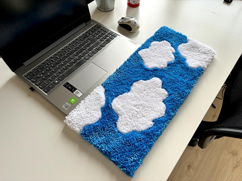 Blue Sky Tufted Keyboard Rug, Clouds Wrist Rest, Fluffy Keyboard Mat ...