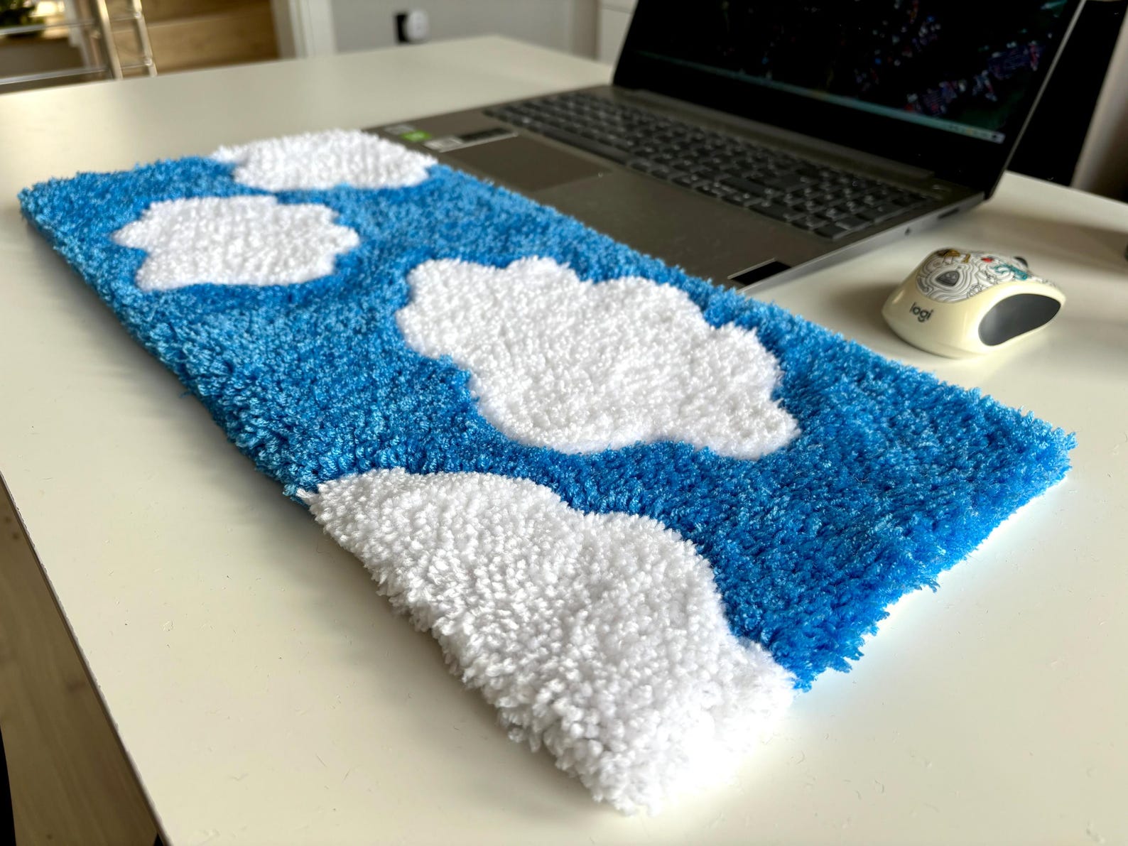 Blue Sky Tufted Keyboard Rug, Clouds Wrist Rest, Fluffy Keyboard Mat ...
