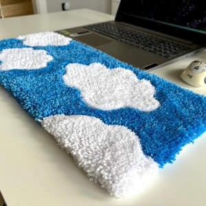 Blue Sky Tufted Keyboard Rug, Clouds Wrist Rest, Fluffy Keyboard Mat ...