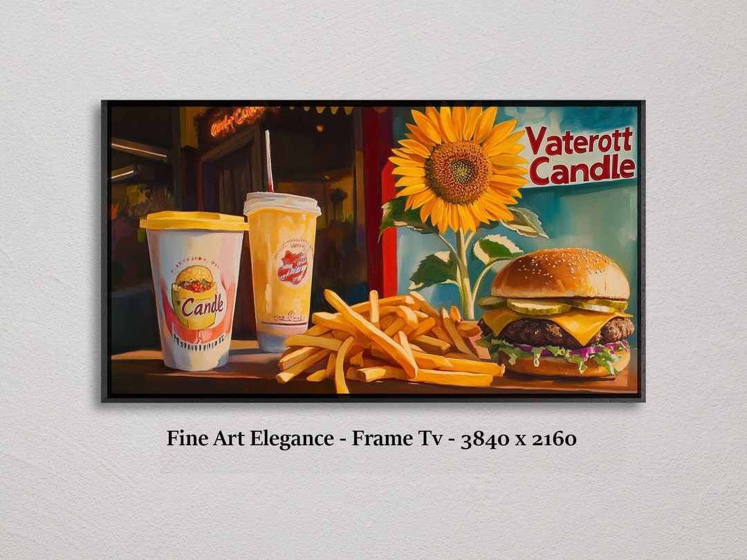 American Burger Still Life Oil Painting - Samsung Frame TV Art (JPG) - Etsy