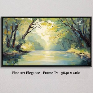 Tv Frame Art, Canva, River in a Forest , Oil Painting, Impressionism ...