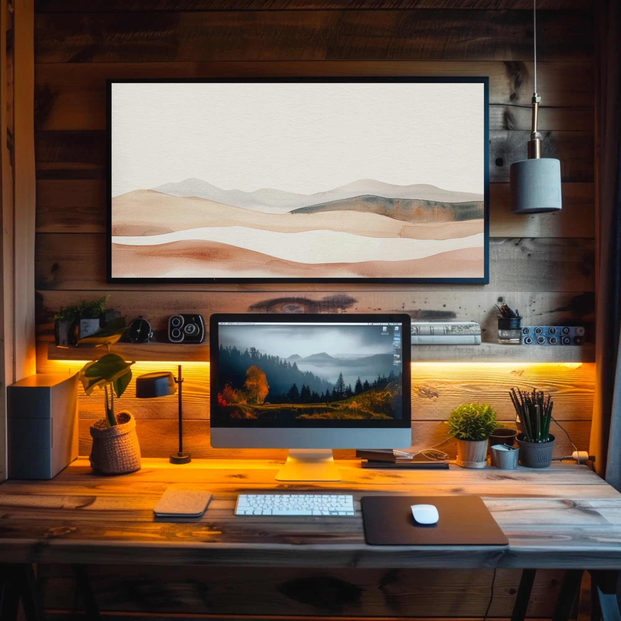 Tv Frame Art, Canva , Desert Hills Painting, Watercolor, Television ...