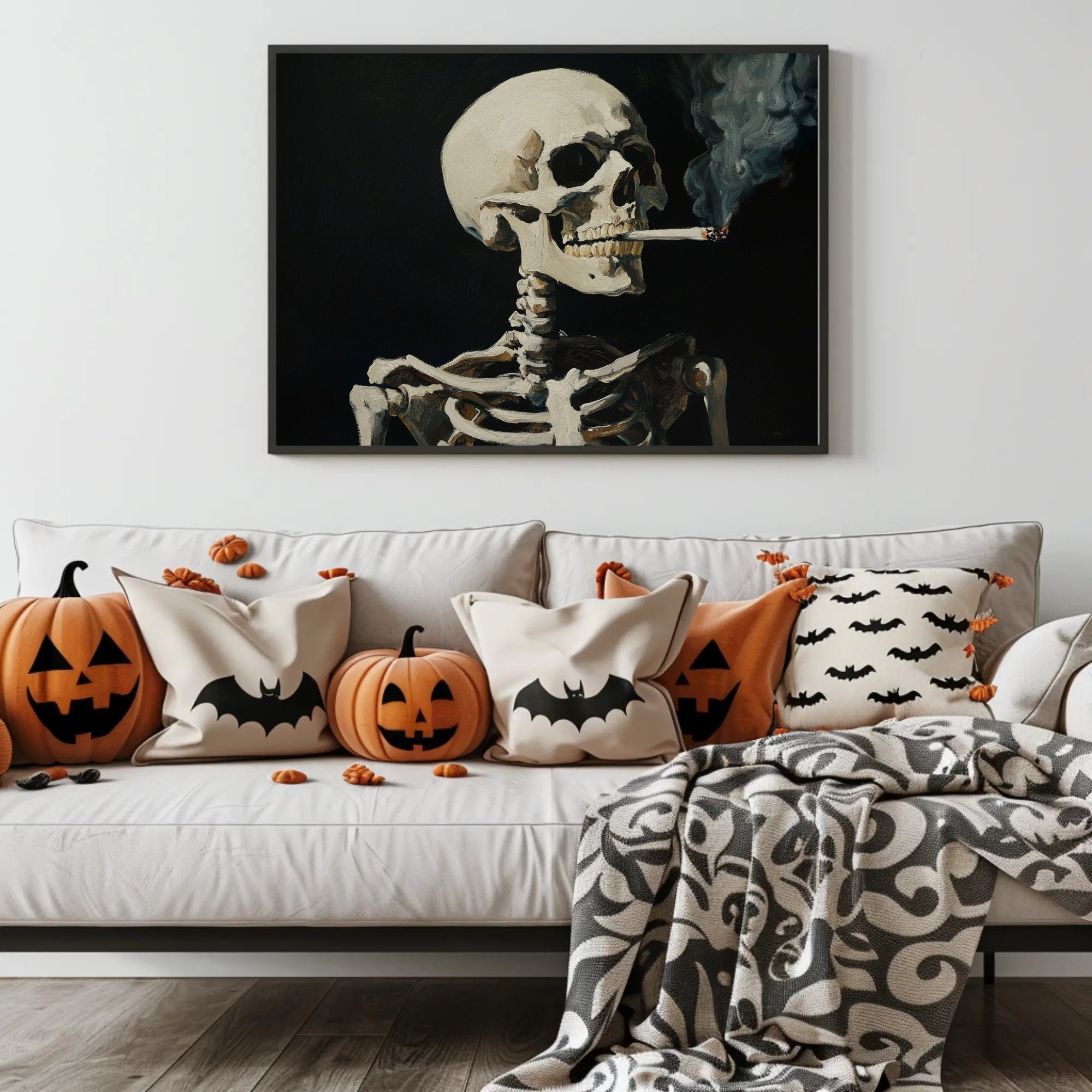 Tv Frame Art, Canva, Skull of A Skeleton With Burning Cigarette ...