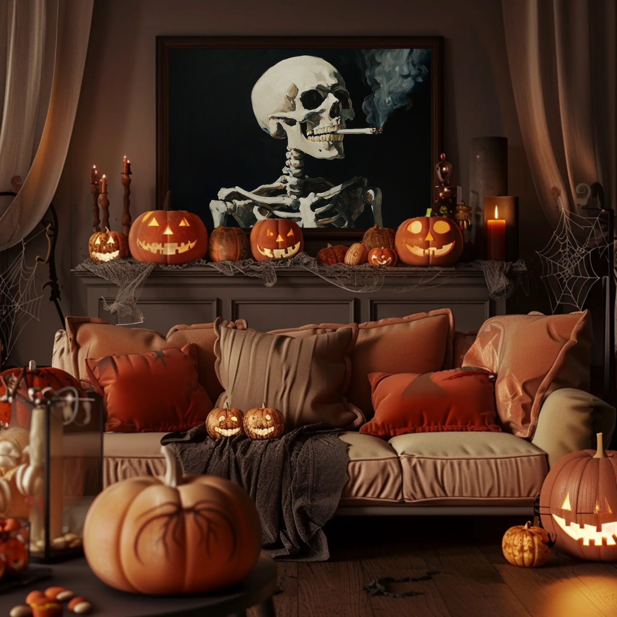 Tv Frame Art, Canva, Skull of A Skeleton With Burning Cigarette ...