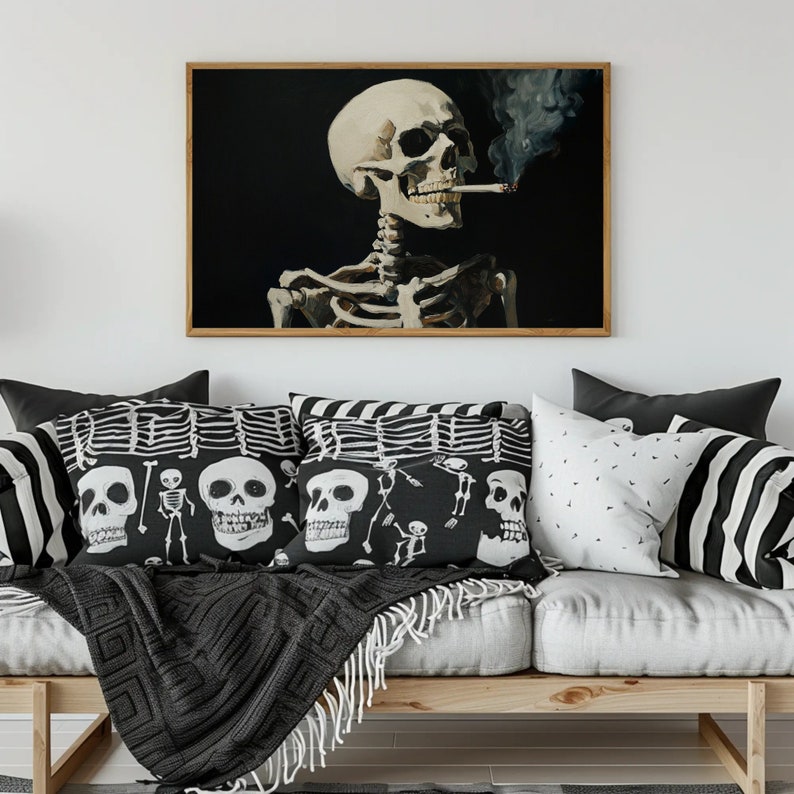 Tv Frame Art, Canva, Skull of A Skeleton With Burning Cigarette ...