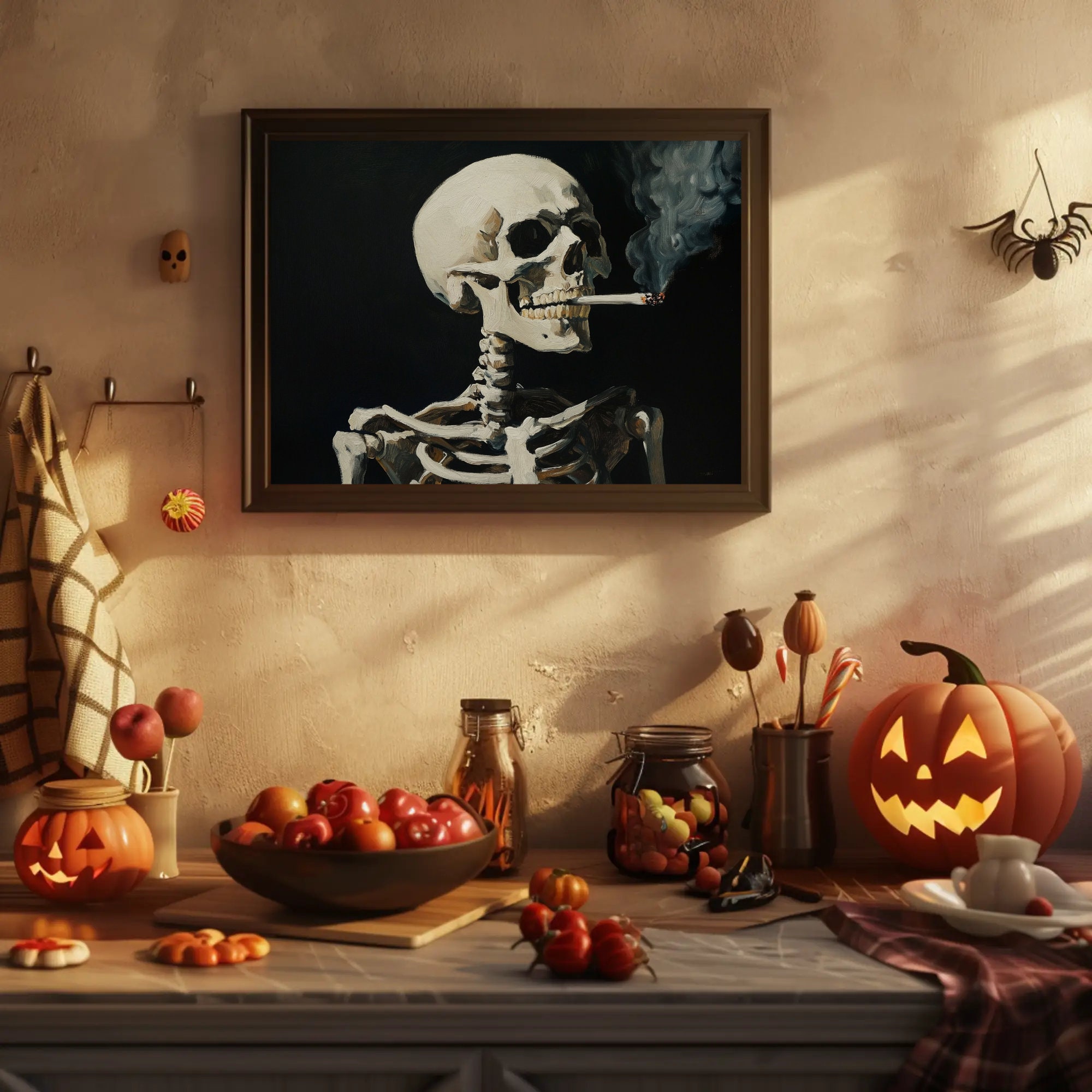 Tv Frame Art, Canva, Skull of A Skeleton With Burning Cigarette ...