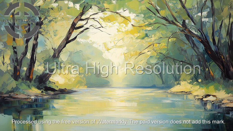 Tv Frame Art, Canva, River in a Forest , Oil Painting, Impressionism ...