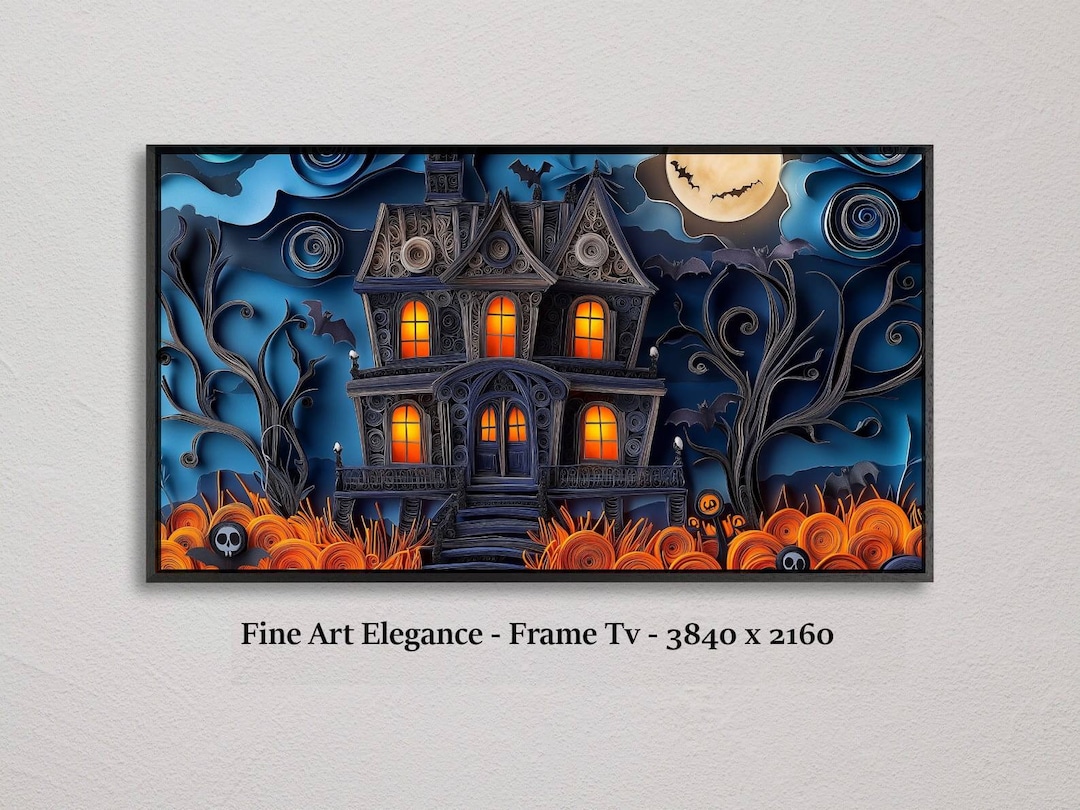 Haunted House, Spooky Moon, Halloween, Paper Quilling, Tv Frame Art ...