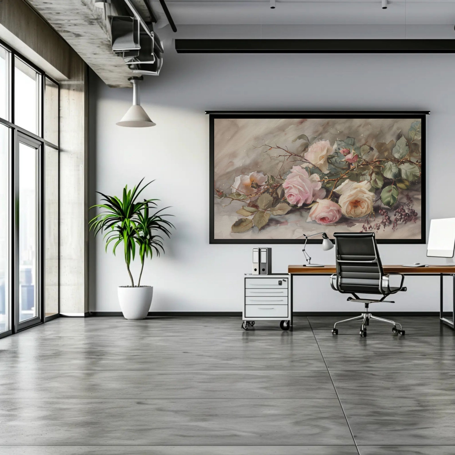 Tv Frame Art, Canva, Watercolor, Pink and White Roses, Still Life ...