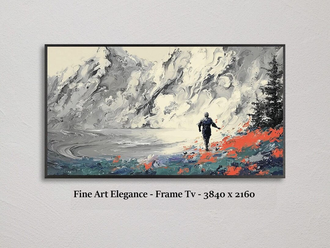 Man in a Black Wetsuit, Abstract Oil Painting, Tv Frame Art, Television ...