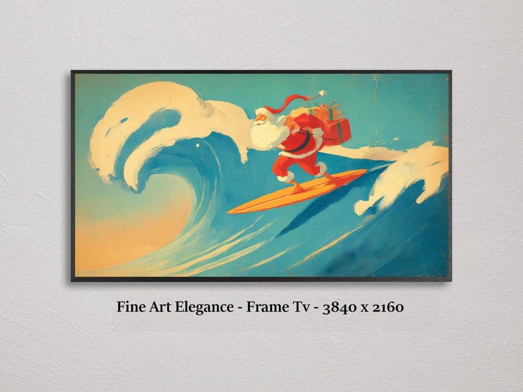 Coastal Surfing Santa TV Frame Art (digital Download) - Etsy