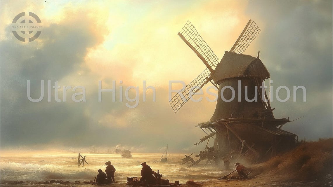 Victorian Windmill TV Frame Art: Seashore Landscape (JPG File ...