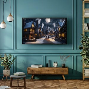 Snowy Village Street at Night, Holidays, Christmas, Snow, Tv Frame Art ...