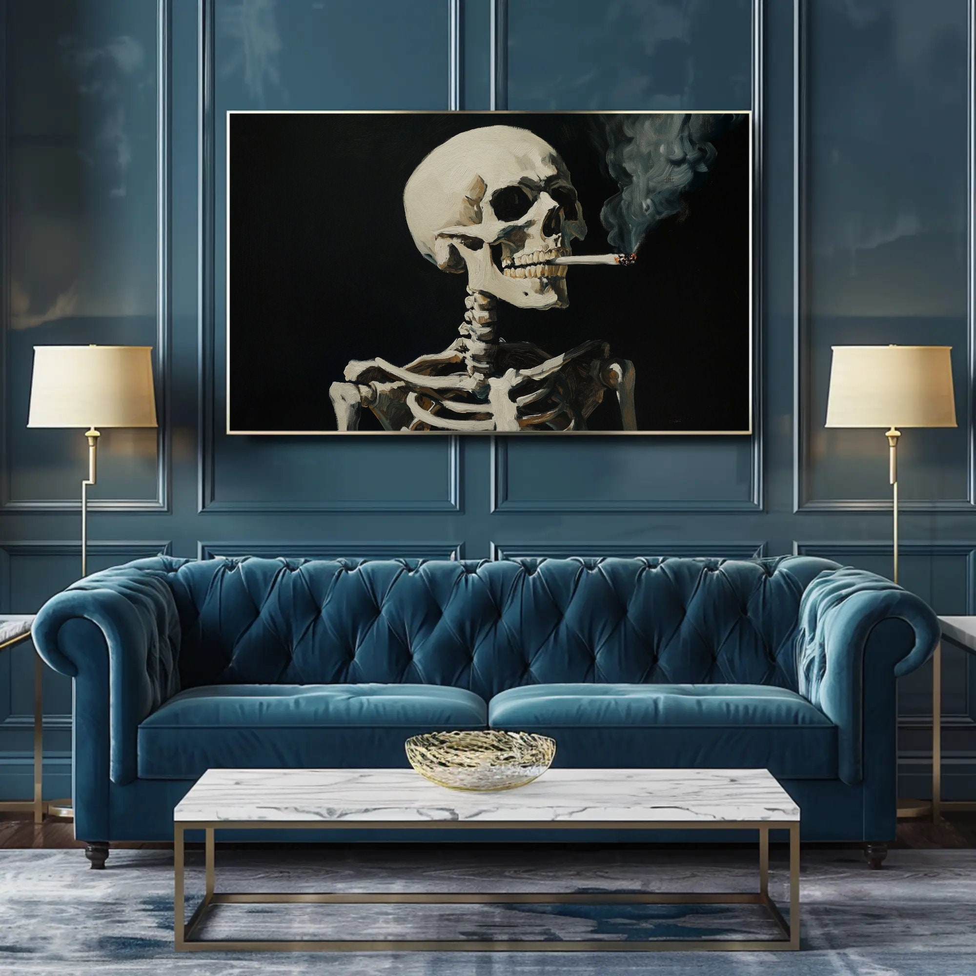 Tv Frame Art, Canva, Skull of A Skeleton With Burning Cigarette ...