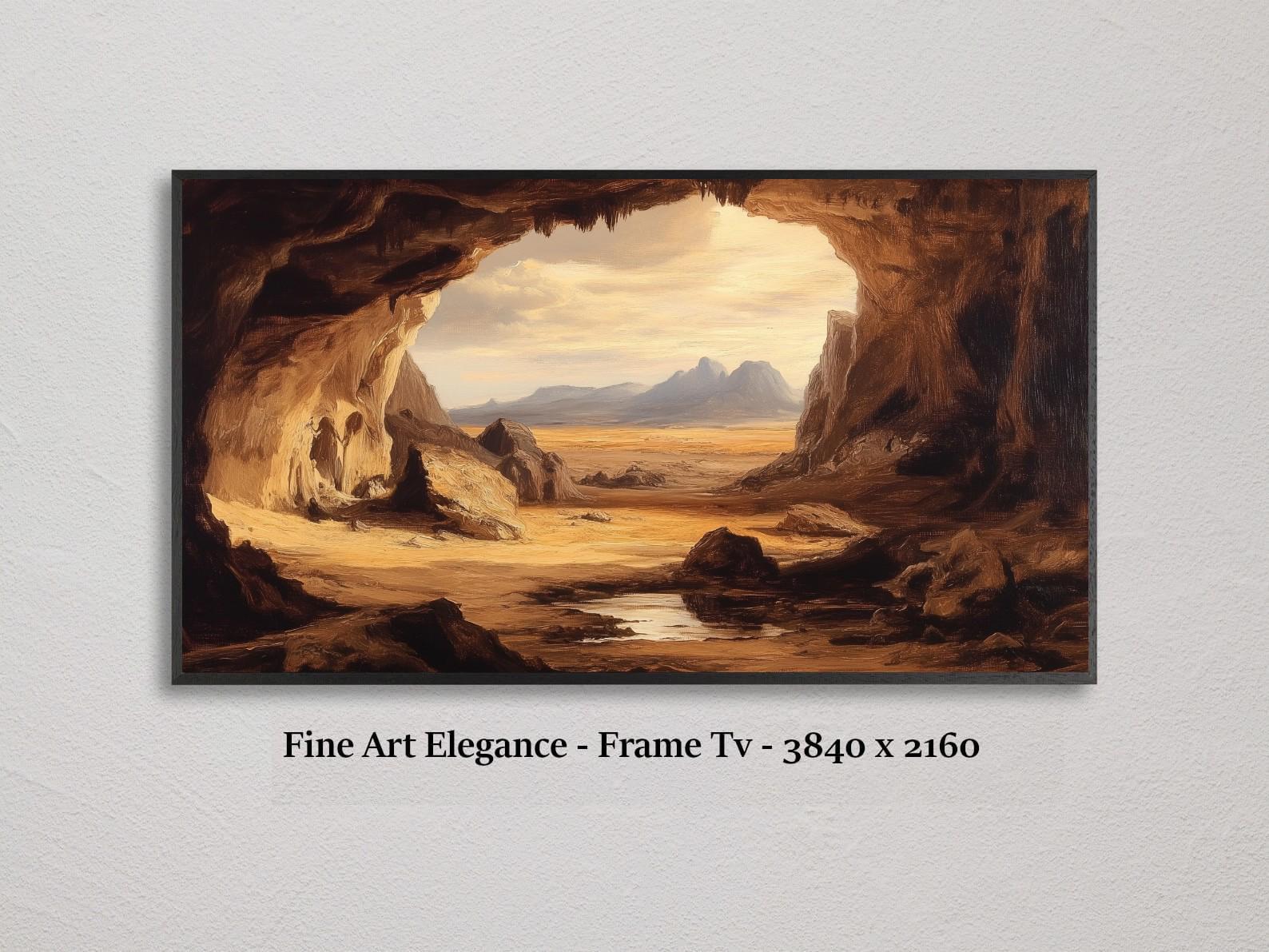 Open Cave in the Desert, Oil Painting, Dry River, Entrance to the ...
