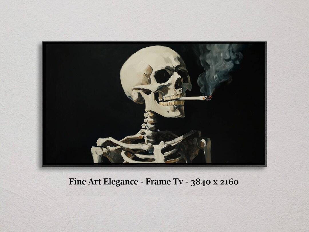 Tv Frame Art, Canva, Skull of A Skeleton With Burning Cigarette ...