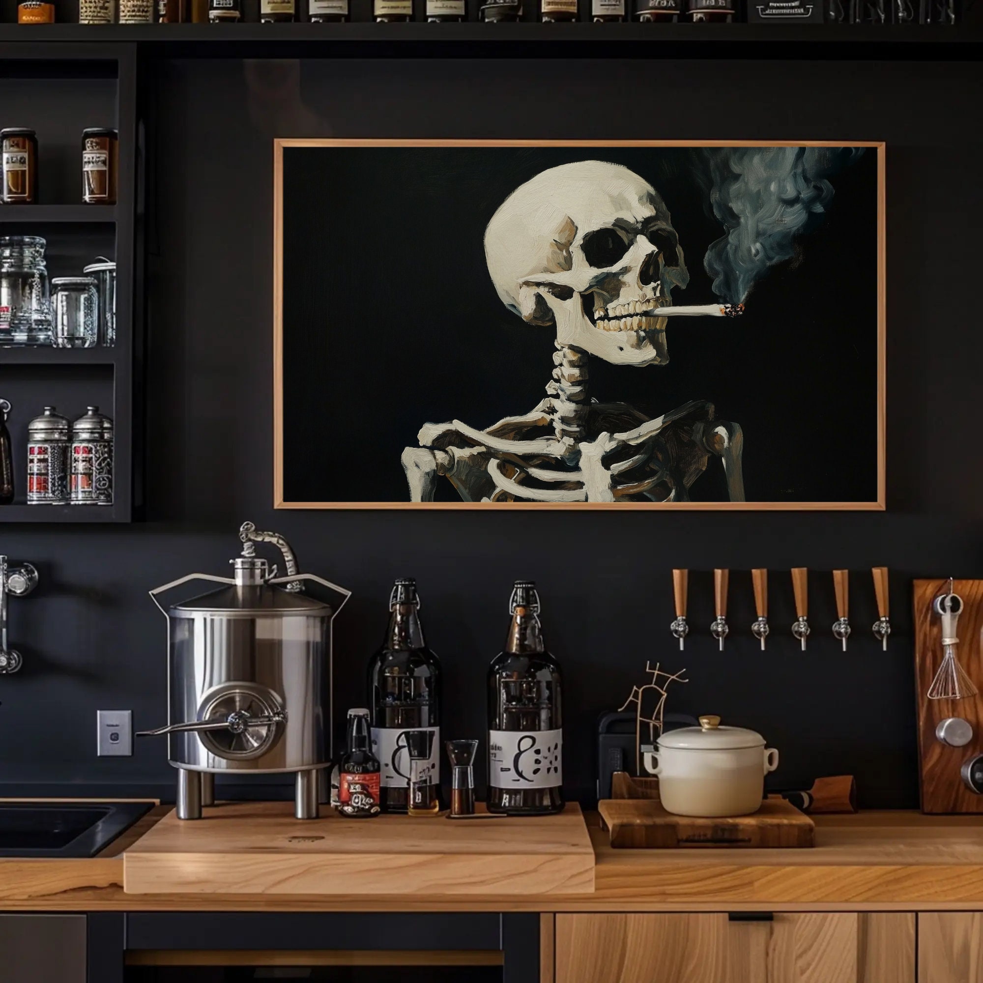 Tv Frame Art, Canva, Skull of A Skeleton With Burning Cigarette ...